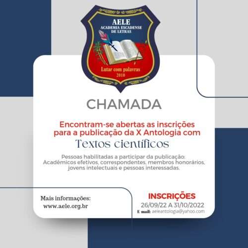 X Antologia da AELE recebe inscrição de textos até 31.10.2022 - AELE
